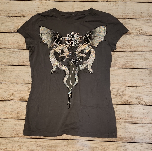 Harley-Davidson | Tops | Metallic Dragon Harley Davidson Short Sleeve ...